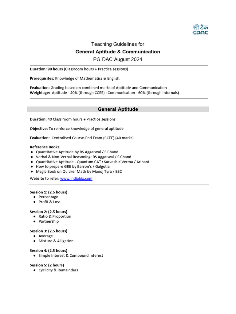 PGDAC - Apti Syllabus | PDF