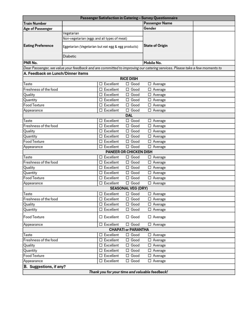 Lunch Dinner Feedback | PDF | Food And Drink Preparation | Food And Drink
