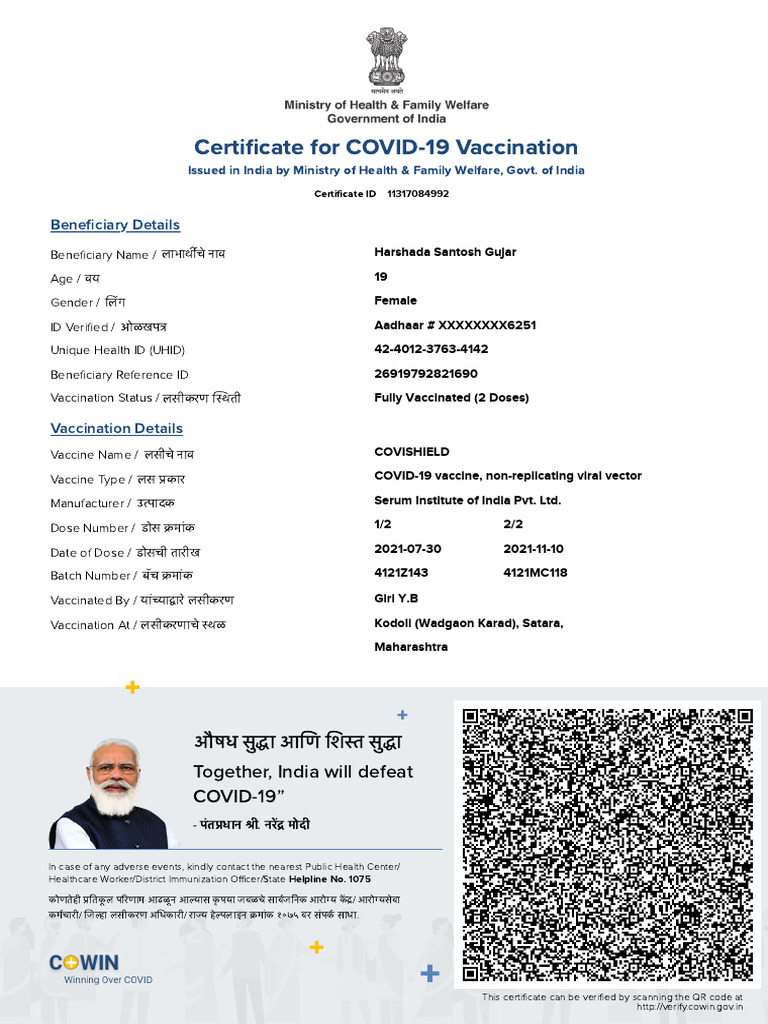 COVID-19 Vaccination Certificate India | PDF | Biotechnology | Drugs