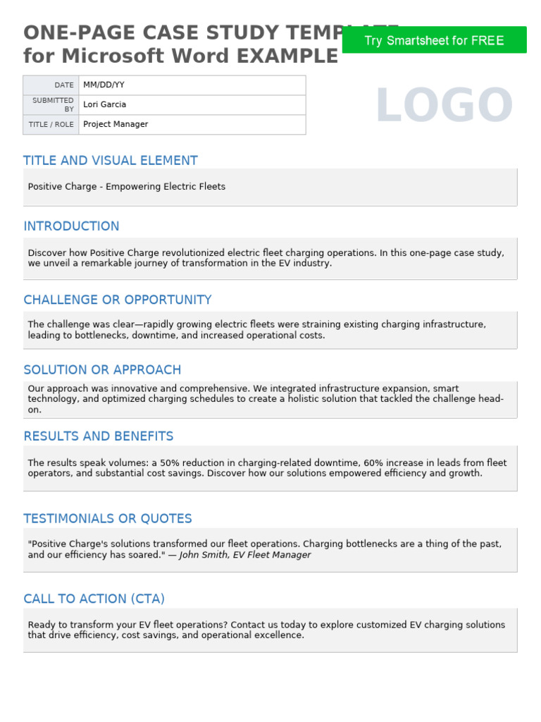 IC One Page Case Study Template For Microsoft Word Example - WORD | PDF