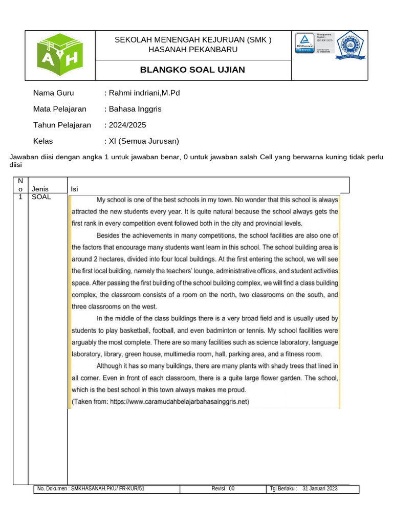 Soal Bahasa Inggris Kelas XI SMK | PDF