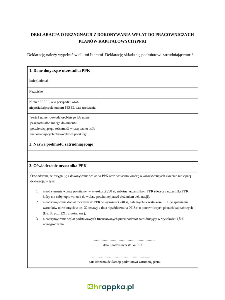HRappka-Rezygnacja Z PPK | PDF
