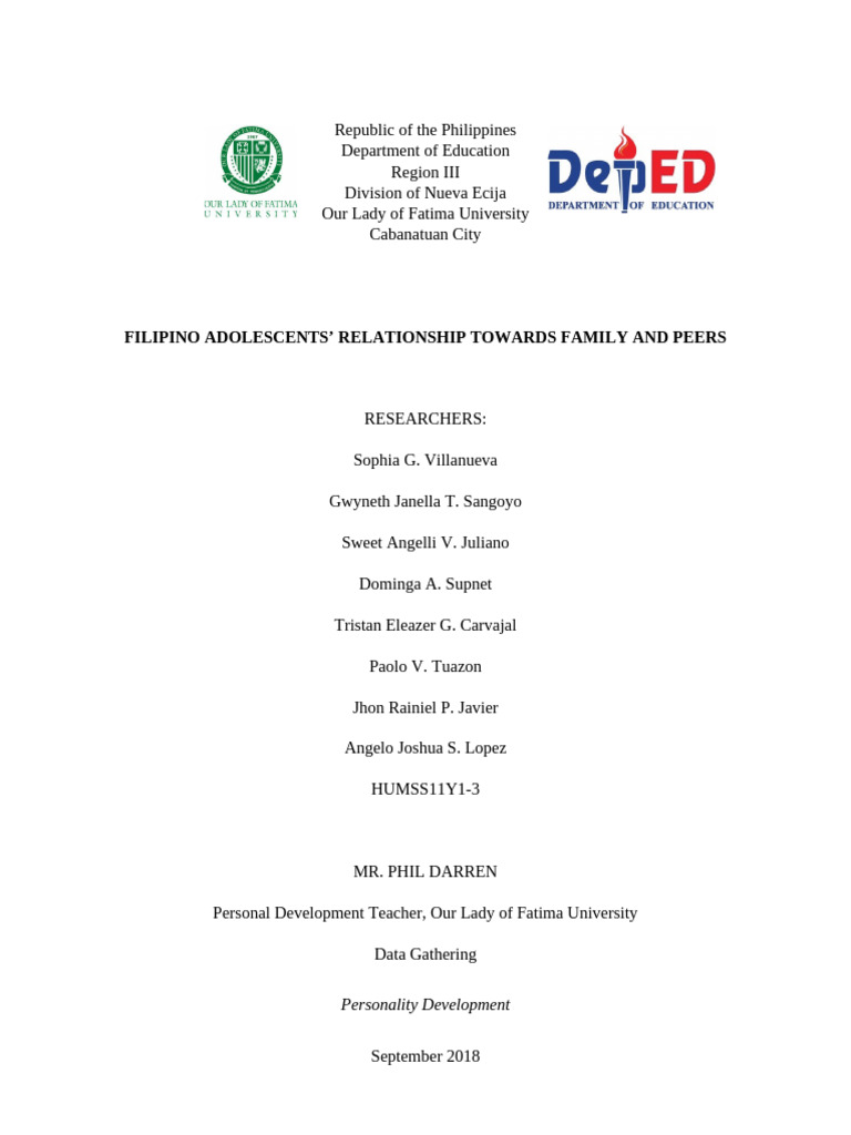 Filipino Adolescents Relationship Towards Family and Peers Final Editing | PDF | Adolescence ...