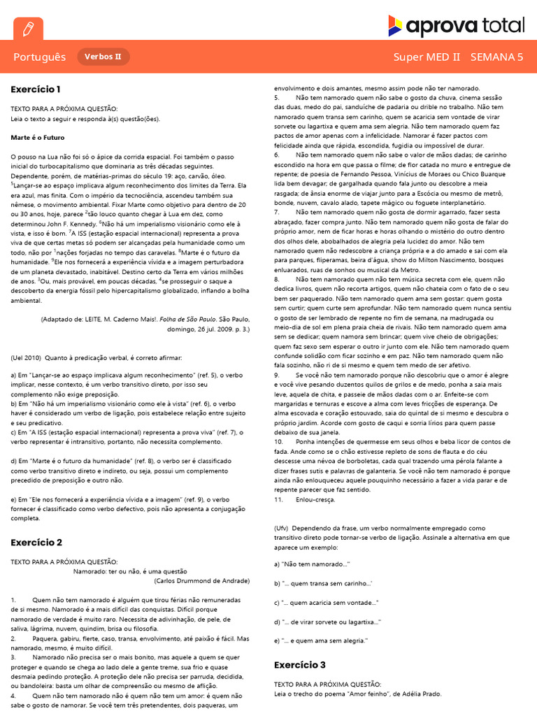 Português Verbos 2 Aprova | PDF | Amor