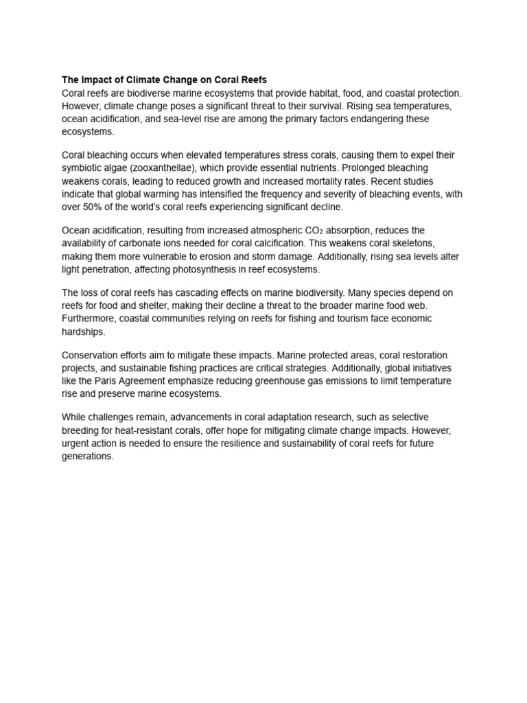 Climate Change Effects on Coral Reefs | PDF