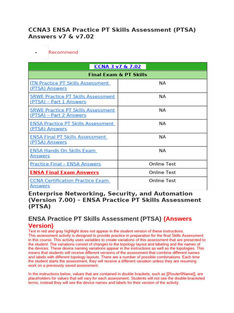 ENSA CCNAv7 ENSA Practice PT Skills Assessment (PTSA) Answers | PDF ... ENSA CCNAv7 ENSA Practice PT Skills Assessment (PTSA) Answers | PDF ...