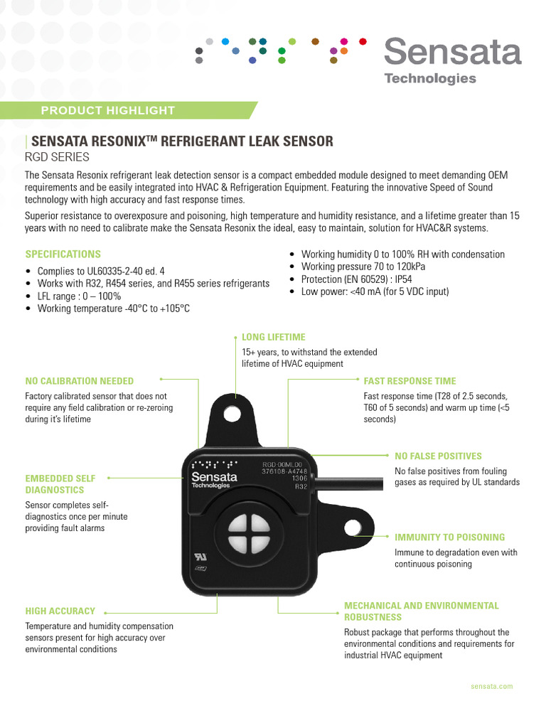 Sensata Resonix Refrigerant Leak Sensor | PDF | Humidity | Equipment