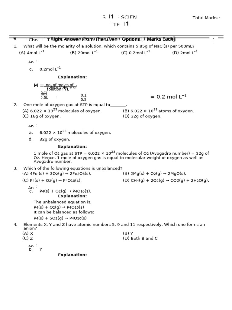 Chemistry Questions and Answers Guide | PDF | Mole (Unit) | Physical ...