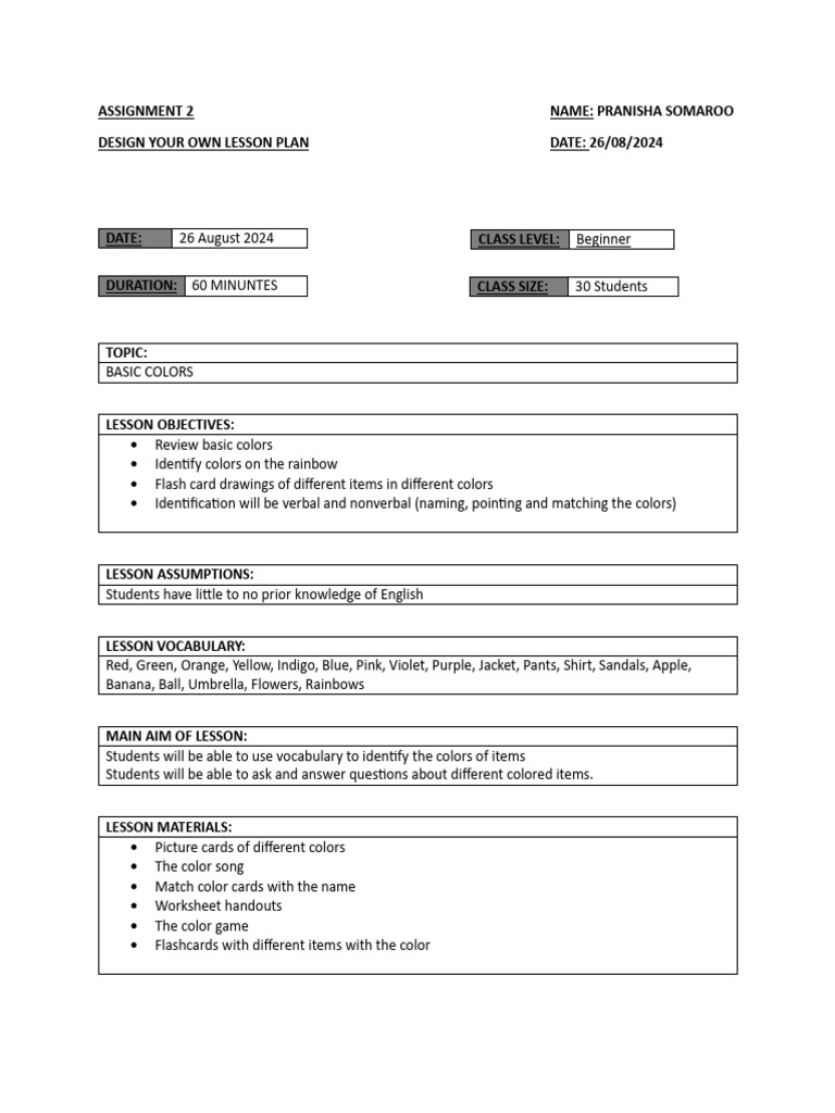 ASSIGNMENT 2 Design A Lesson Plan | PDF