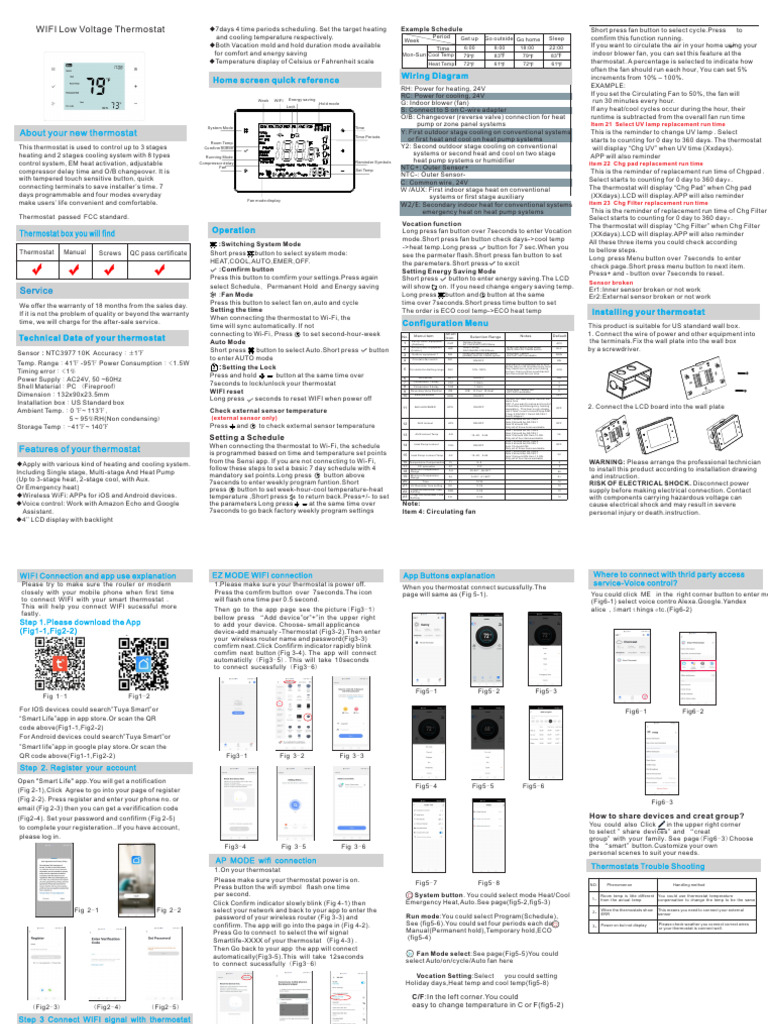 TP808 Wifi Low Voltage Thermostat | PDF | Thermostat | Fahrenheit