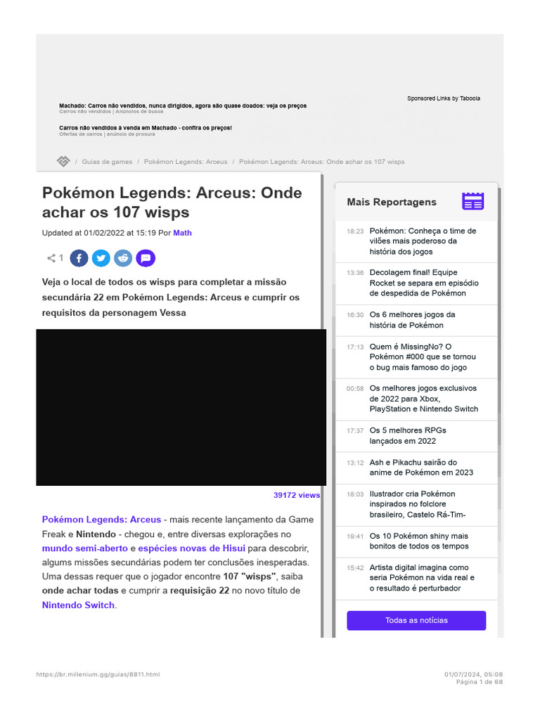 Pokémon Legends - Arceus - Onde Achar Os 107 Wisps - Millenium | PDF | Nintendo | Videogames