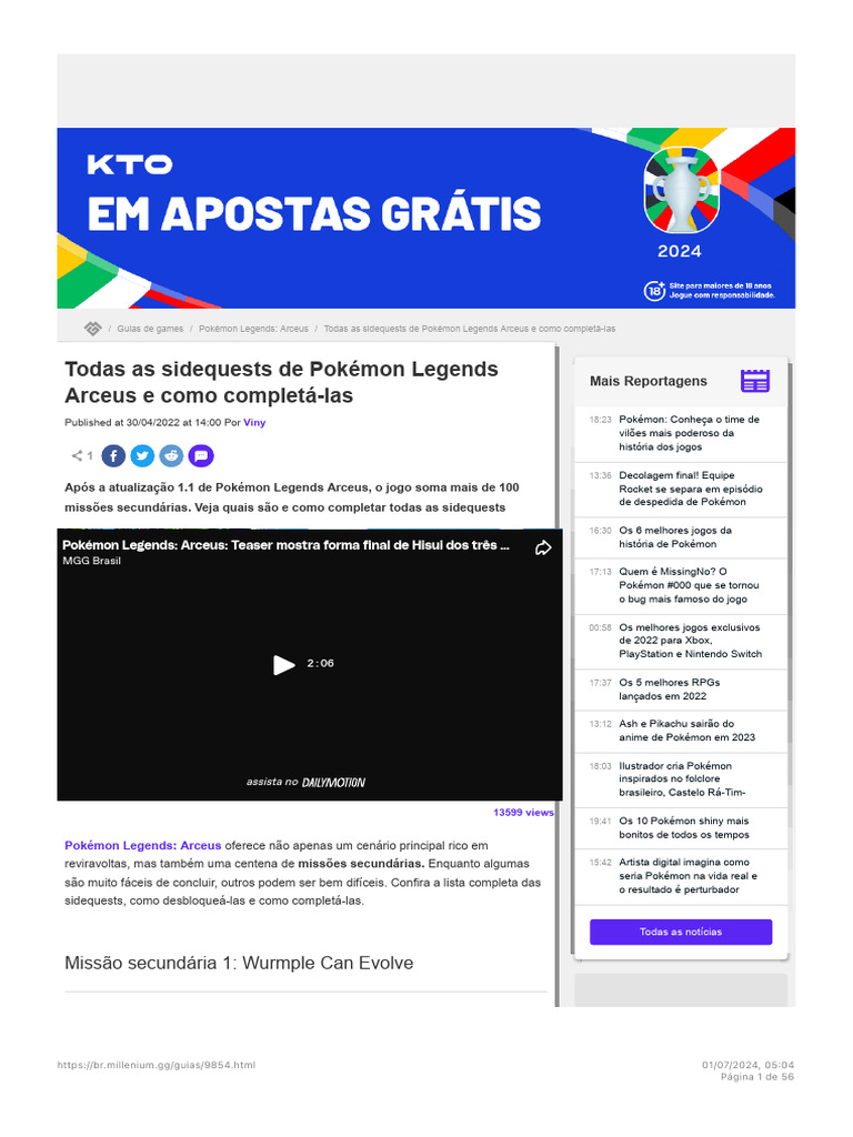 Todas As Sidequests de Pokémon Legends Arceus e Como Completá-Las - Millenium | PDF | Videogames ...