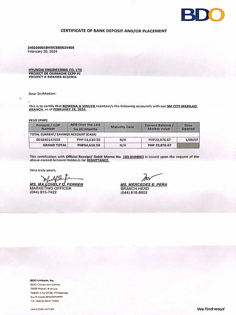 Bank Certificate | PDF