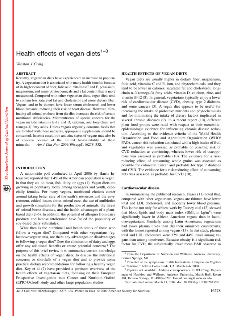 Health Effects of Vegan Diets | PDF | Veganism | Vitamin D