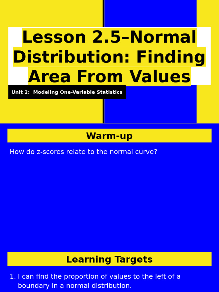Lesson 2.5-Normal Distribution-Finding Area From Values | PDF ...