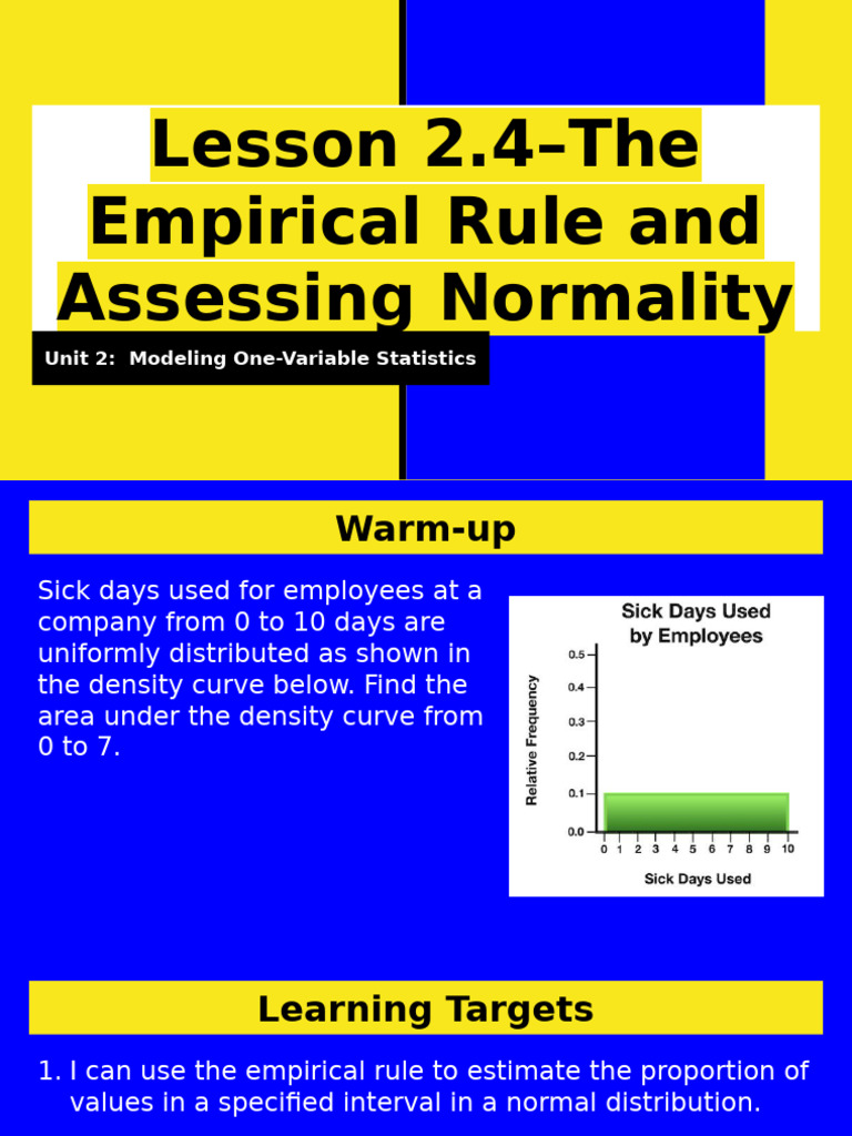 Lesson 2.4–the Empirical Rule and Assessing Normality | PDF | Standard ...