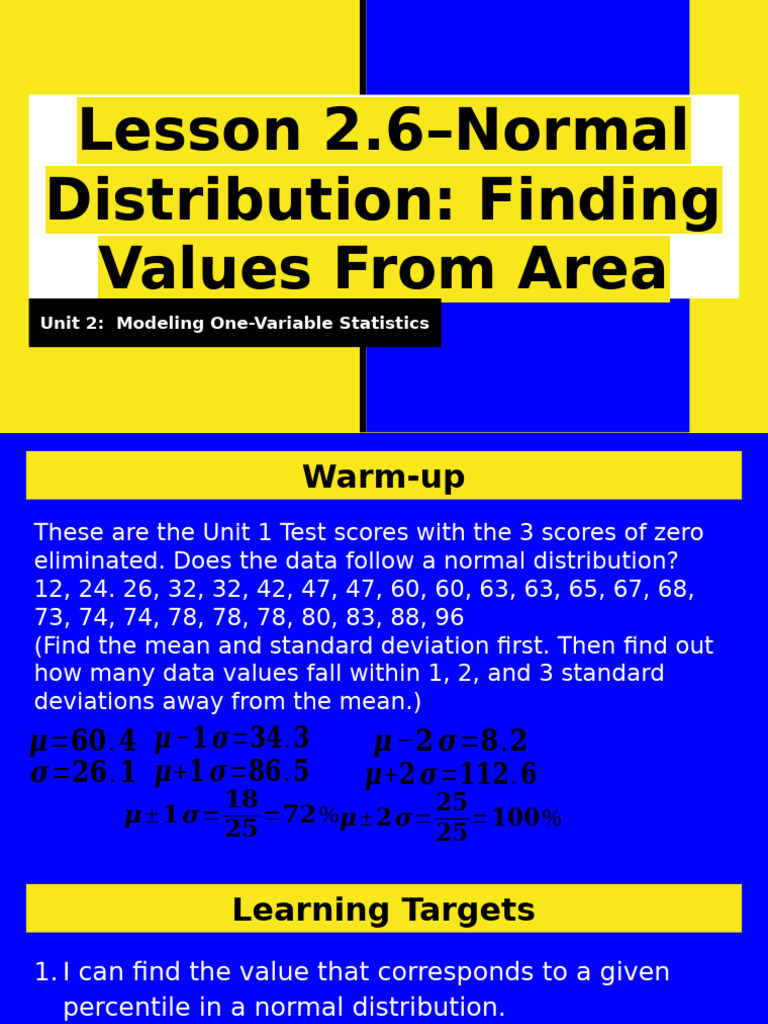 Lesson 2.6-Normal Distribution-Finding Values From Areas | PDF ...