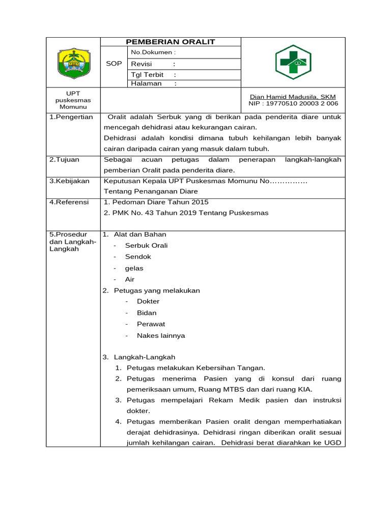 Sop Pemberian Oralit | PDF