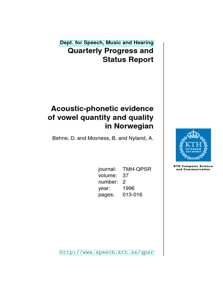 Acoustic Phonetic Evidence of Vowel Quantity and Quality in 508f05cp28 ...
