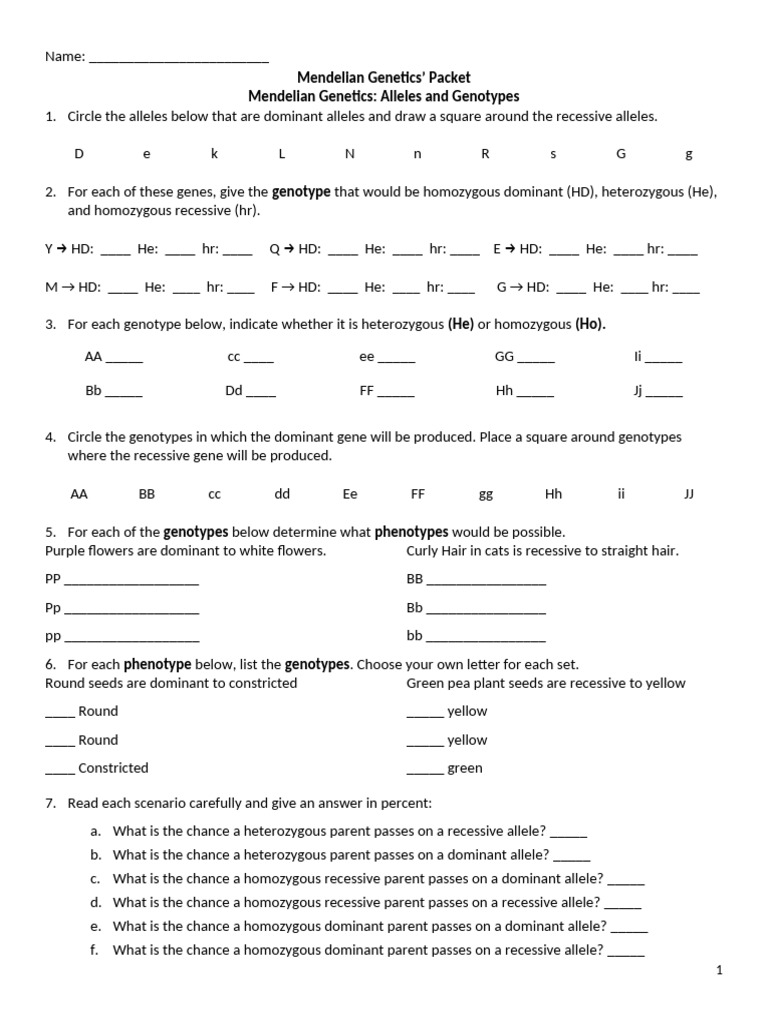 Mendelian Genetics: Alleles & Genotypes Guide | PDF | Dominance ...