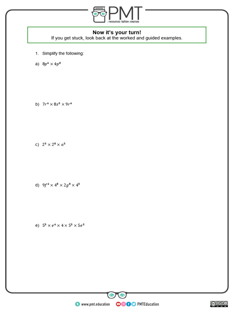 Laws of Indices Worksheet - Algebra - Maths GCSE | PDF