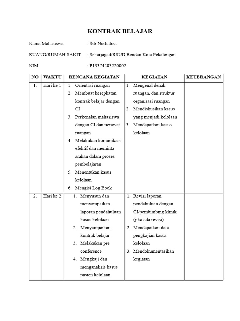 KONTRAK BELAJAR Sekarjagad | PDF