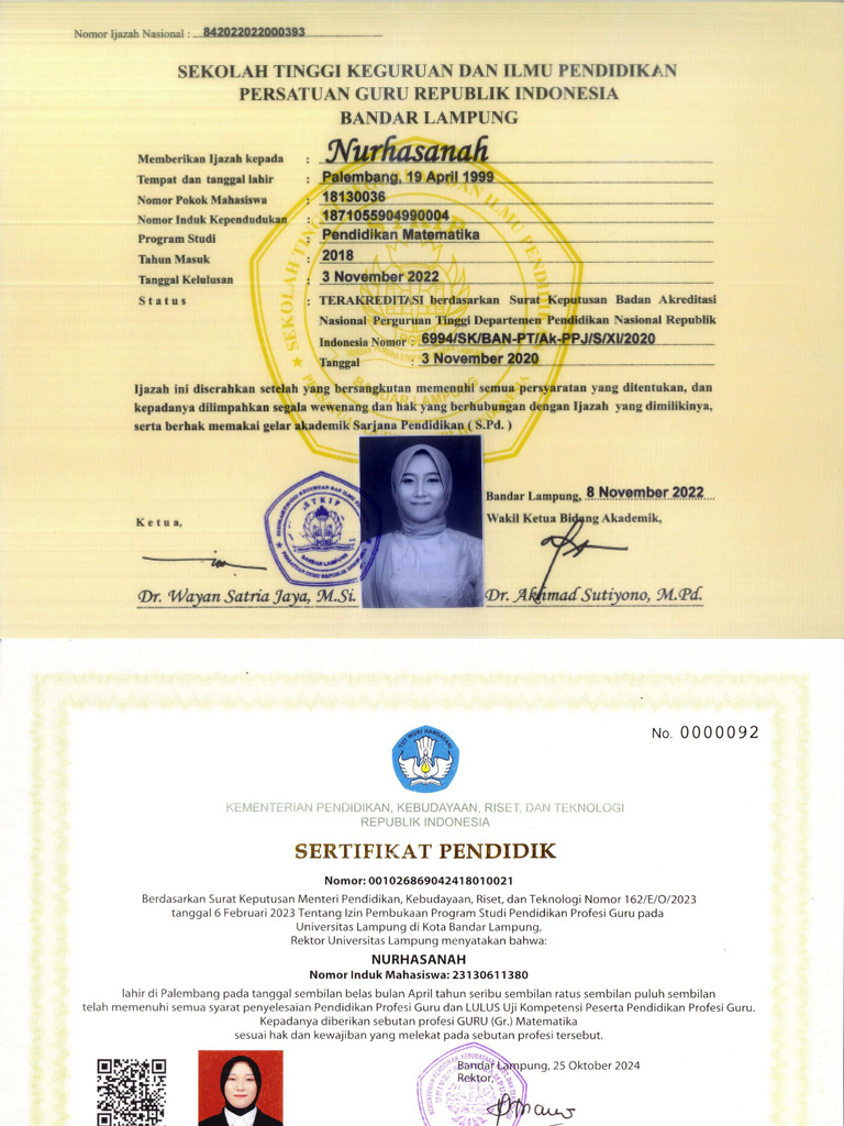 Scan Ijazah Asli Dan Sertifikat Pendidik | PDF
