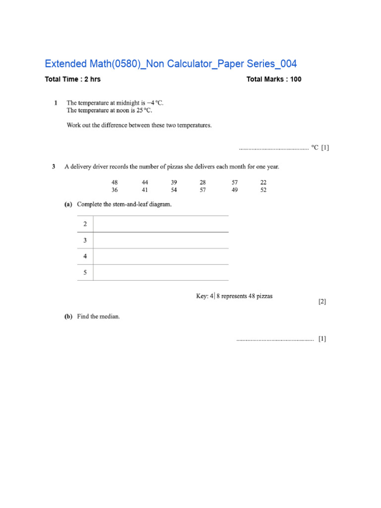 Extended Math Non-Calculator Paper 004 | PDF