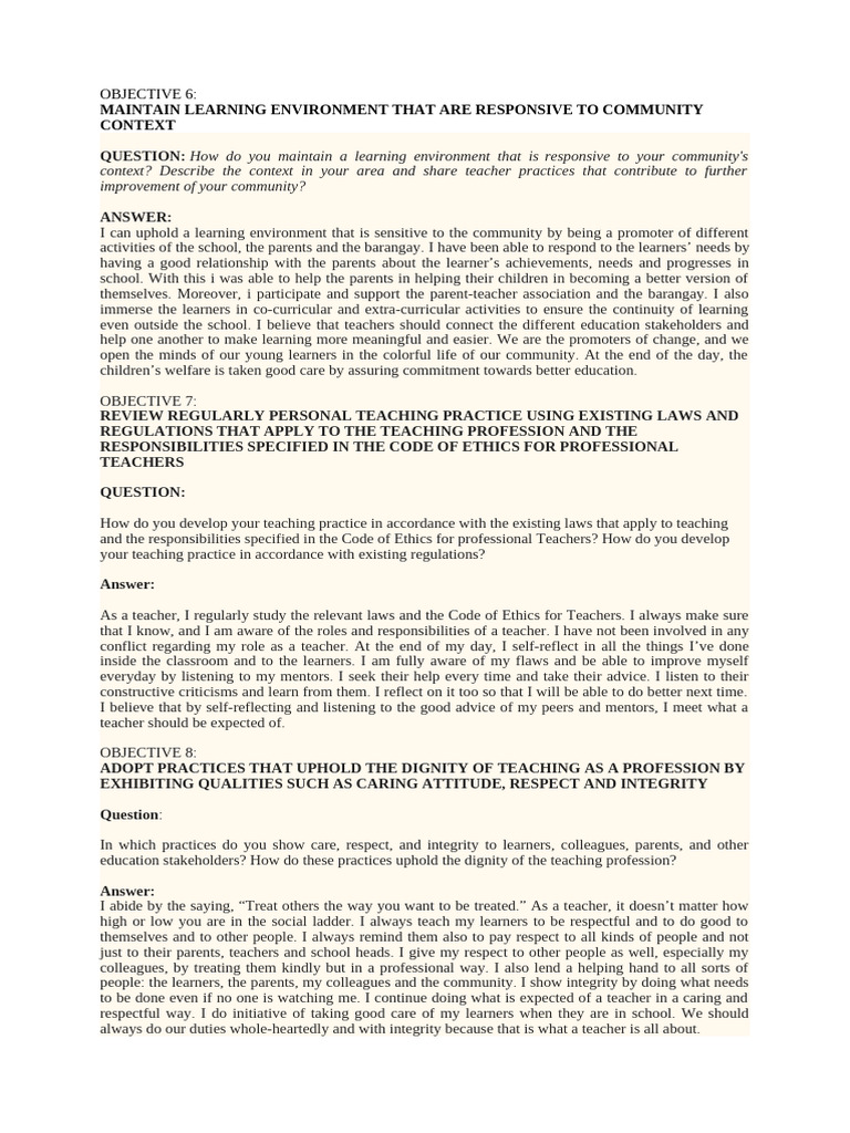 TRF 6-10 Objectives Examples | PDF | Learning | Teachers