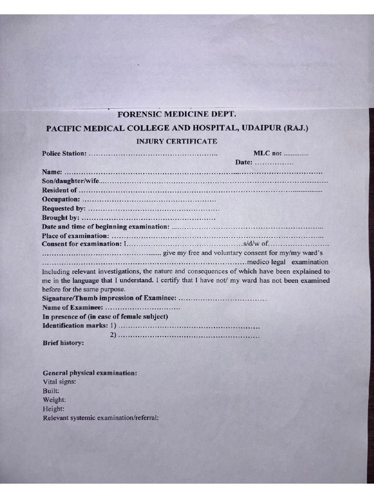 Injury Certificate 1 | PDF