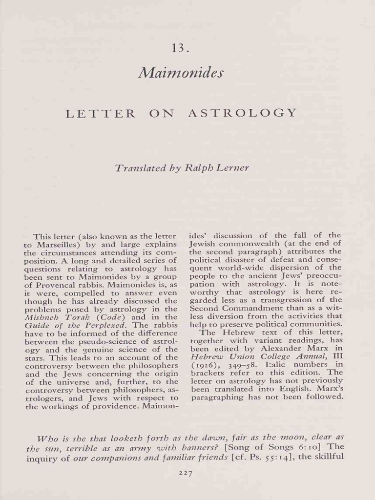 Maimonides' Letter on Astrology | PDF | Maimonides | Jews And Judaism