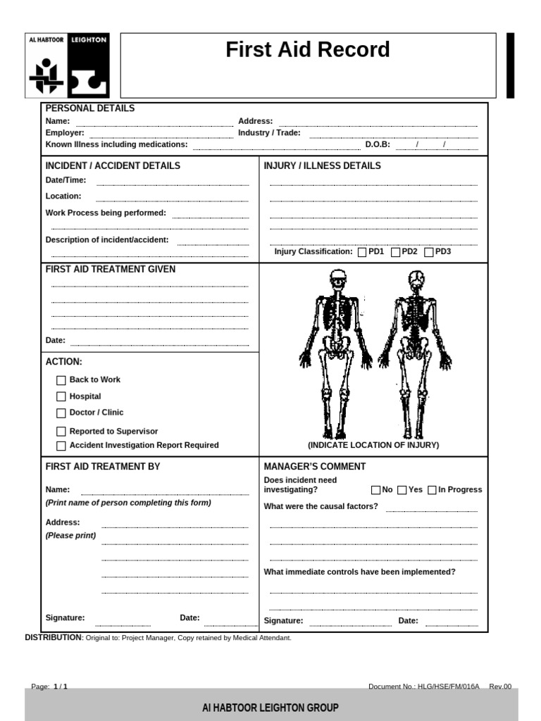 HLG HSE FM 016A r00 HSE First Aid Record | PDF