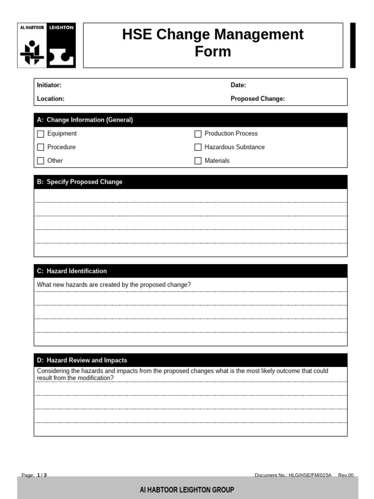 HSE Change Management Form | PDF | Risk | Hazards