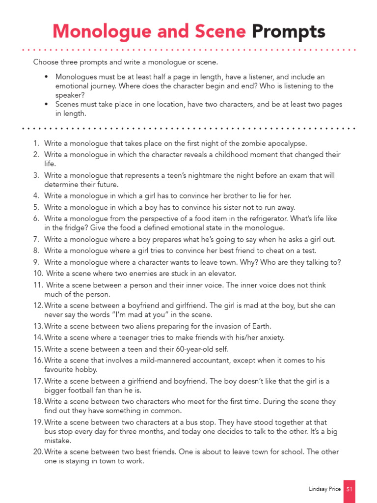 Monologue and Scene Writing Prompts | PDF