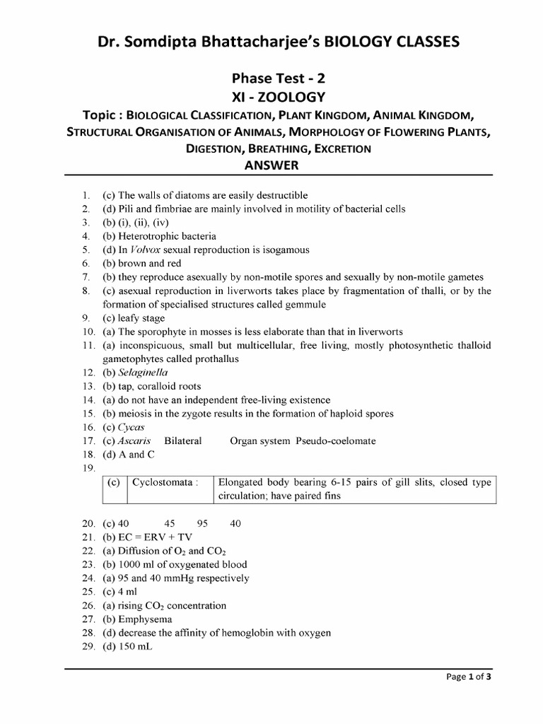 Biological classification-Phase test-2 -Answer | PDF