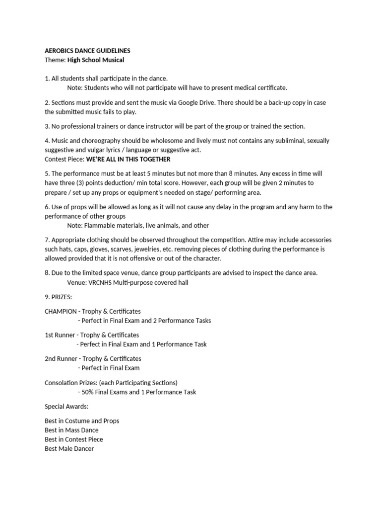Aerobics Dance Guidelines | PDF
