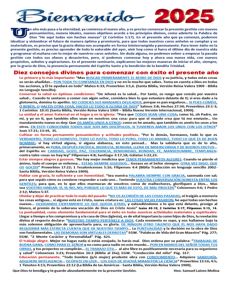 Los Mejores Consejos de Dios para Comenzar El Año 2025 | PDF | Dios ...