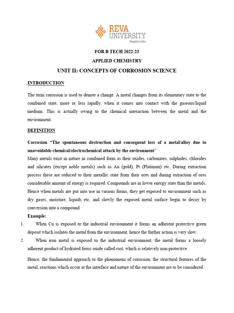 B24as0104 - Applied Chemistry - Sakthivel - Unit-2 Concepts of Corrosion Science | PDF ...