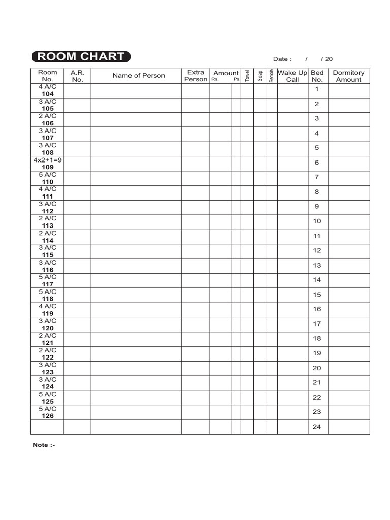 Room Chart with Amenities and Rates | PDF