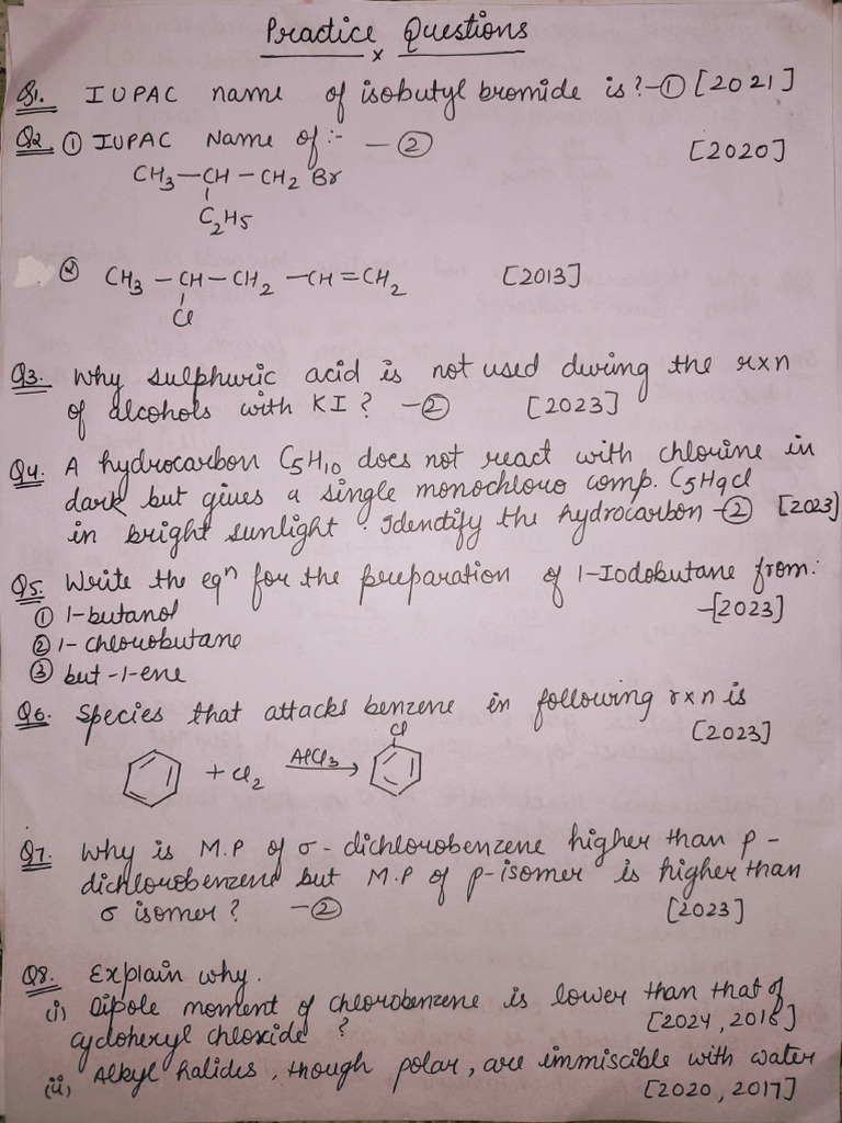 Pyq Chapter - Haloalkanes and Haloarenes | PDF