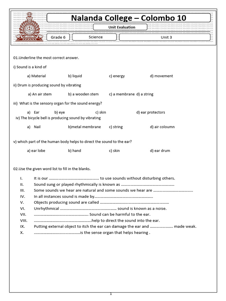 Grade 6 Science EM Unit 06 | PDF | Sound | Ear