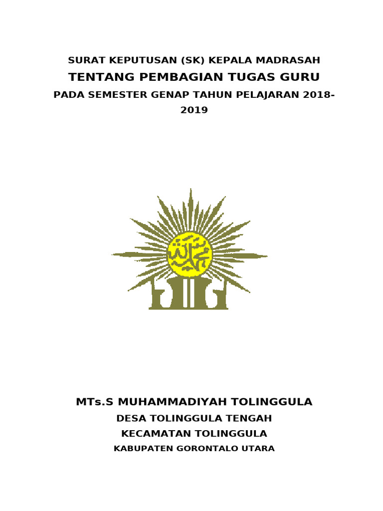 SK Pembagian Tugas SMTR Genap 2018-2019 | PDF