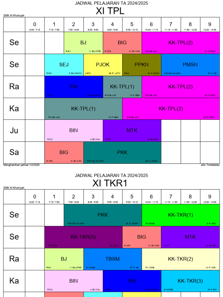 Jadwal Kelas Xi | PDF