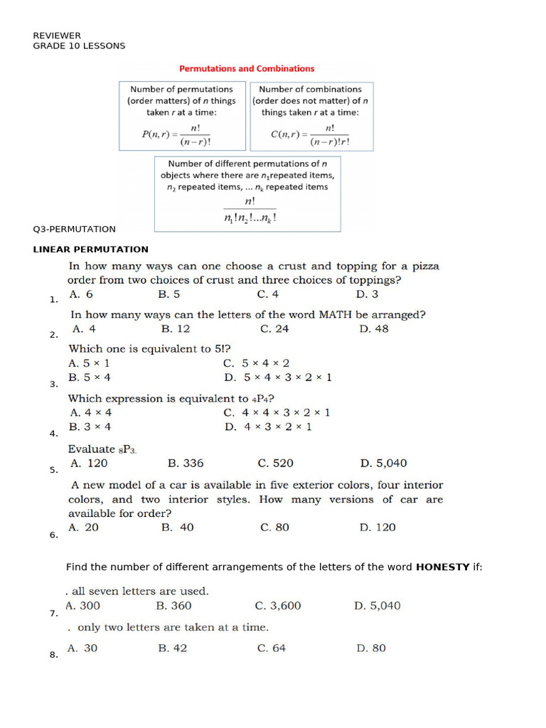 Reviewer Math Quiz Bee G10 Q3 | PDF