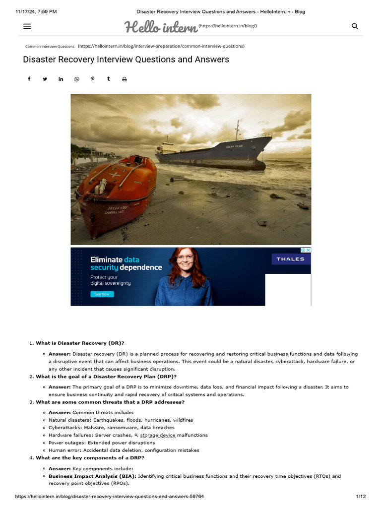 Disaster Recovery Interview Questions and Answers - HelloIntern - in - Blog | PDF | Cloud ...