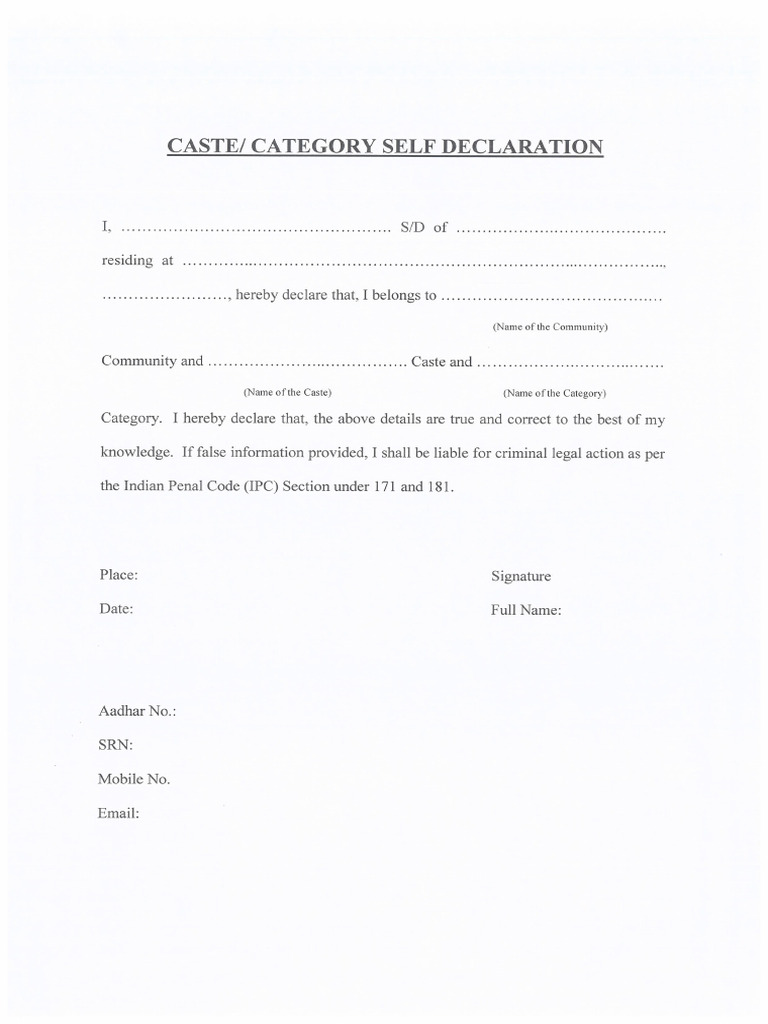 3 - Caste Category Self Declaration 2024 | PDF