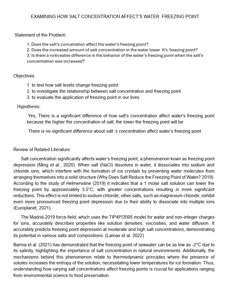 Salt Concentration and Water Freezing Point | PDF | Sodium Chloride ...