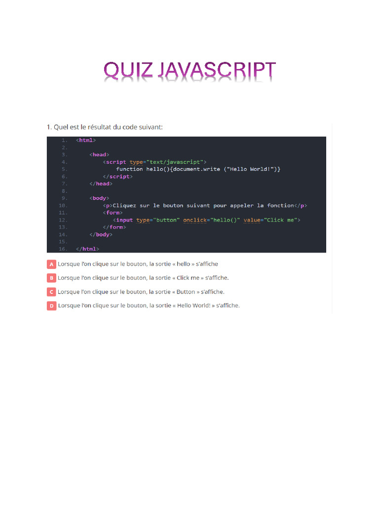 Quiz Javasript 1 | PDF