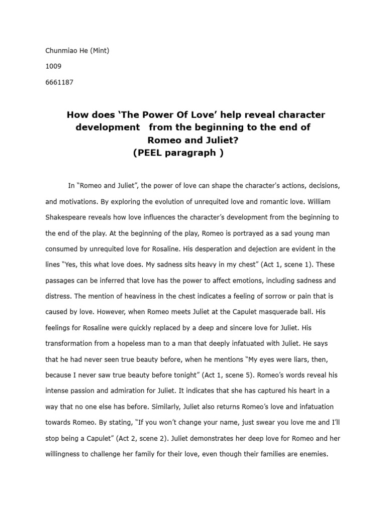Romeo and Juliet Peel Paragraph | PDF | Characters In Romeo And Juliet ...