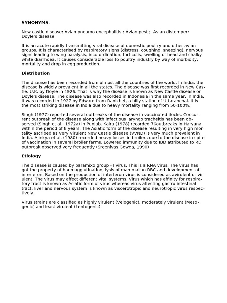 New Castle Disease: Signs & Symptoms | PDF | Virus | Infection